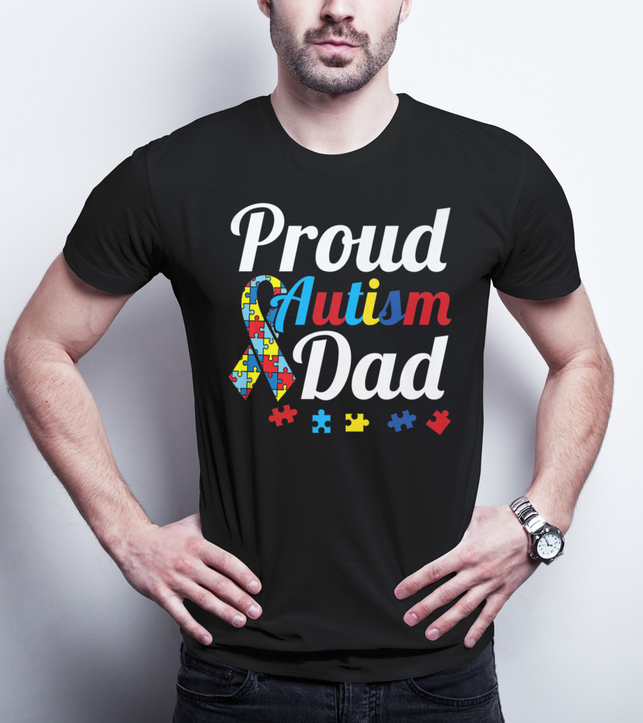Proud Autism Dad T-Shirt With Puzzle Piece T-Shirt