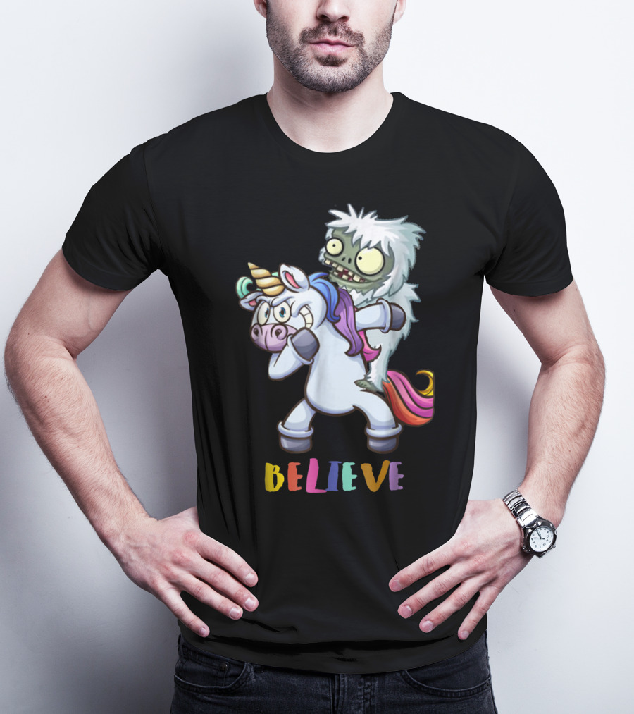 Believe Bigfoot Riding Unicorn T-Shirt