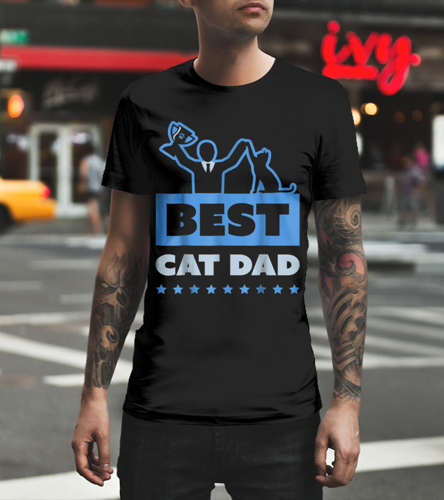 Best Cat Dad High Five Trophy Stars T-Shirt