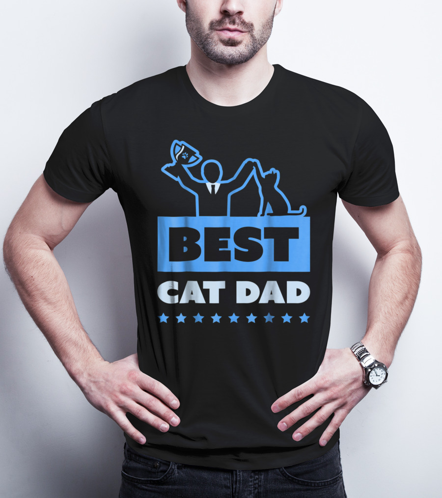 Best Cat Dad High Five Trophy Stars T-Shirt