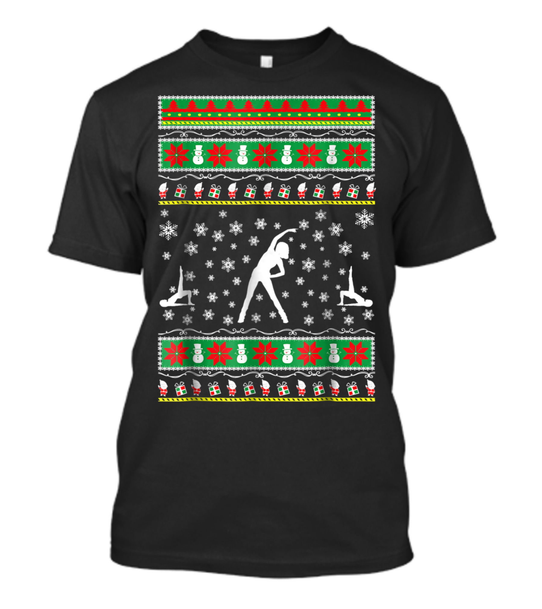 Aerobics Ugly Christmas Sweater Style Snowmen Santa Presents T-Shirt