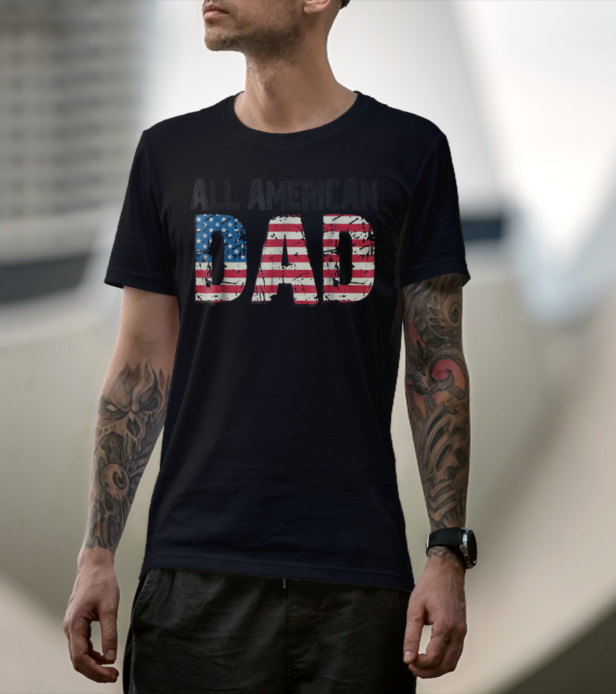 All American Dad Stars And Stripes Bold Patriotic Print T-Shirt