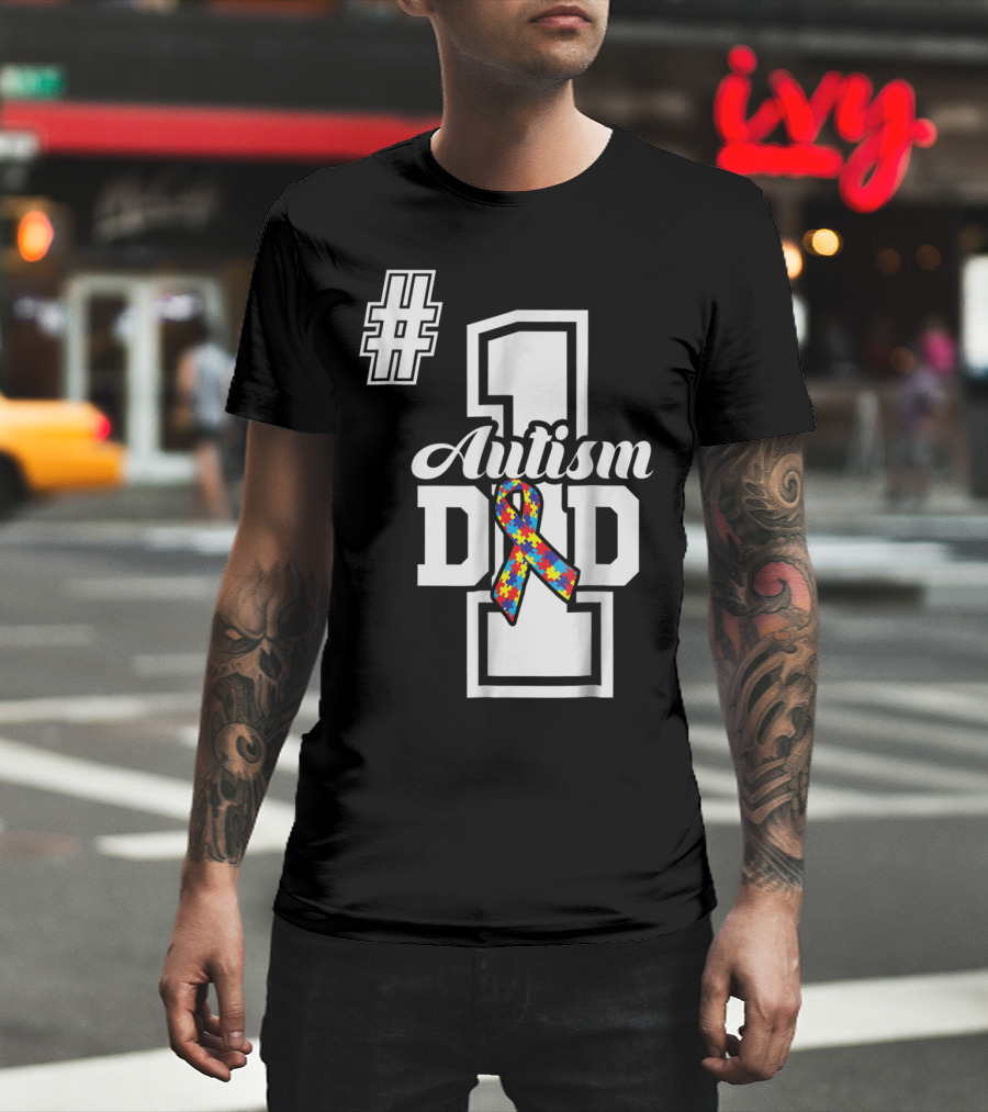 1 Autism Dad Autism Awareness Puzzle T-Shirt