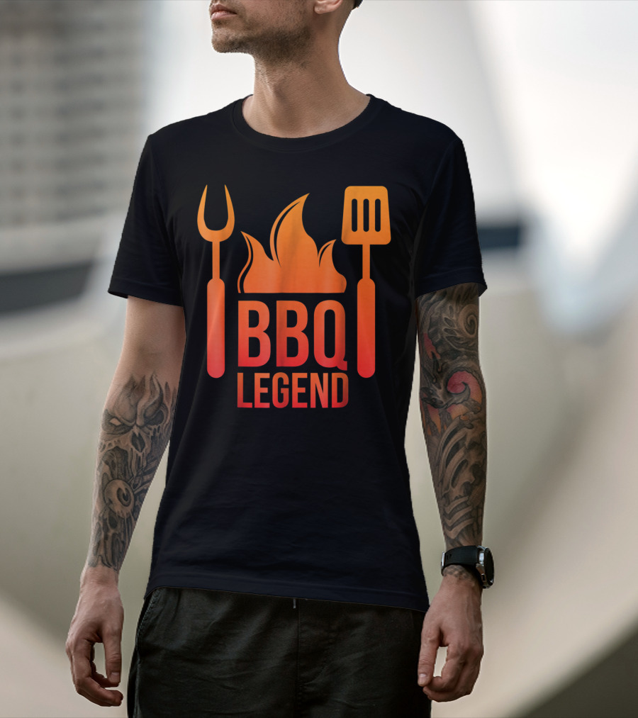 BBQ Legend Vintage Hot Barbecue Grill Grilling Dad Flame Fork Spatula T-Shirt