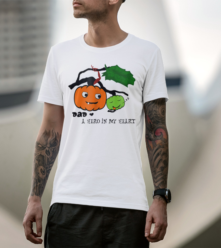 Dad A Hero In My Heart Pumpkin Halloween T-Shirt