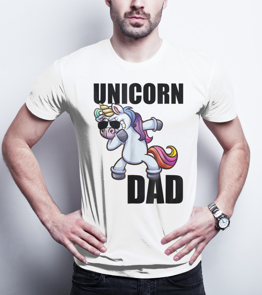 Unicorn Dad Dabbing With Sunglasses And Rainbow Mane T-Shirt