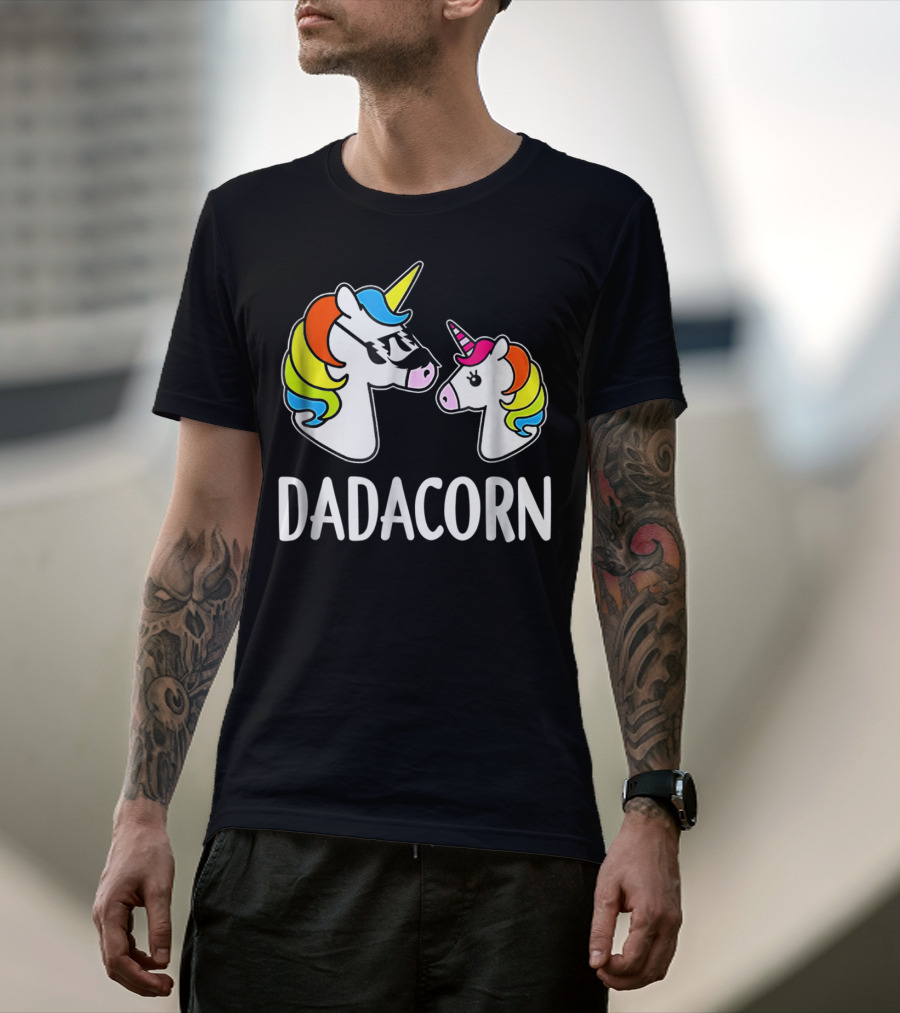 Dad Dadacorn With Baby Unicorn Rainbow Mane T-Shirt