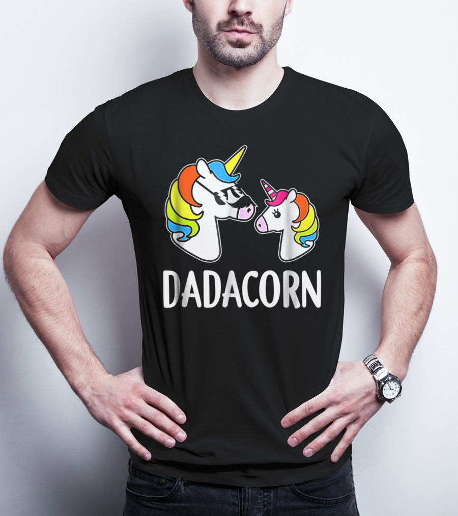 Dad Dadacorn With Baby Unicorn Rainbow Mane T-Shirt