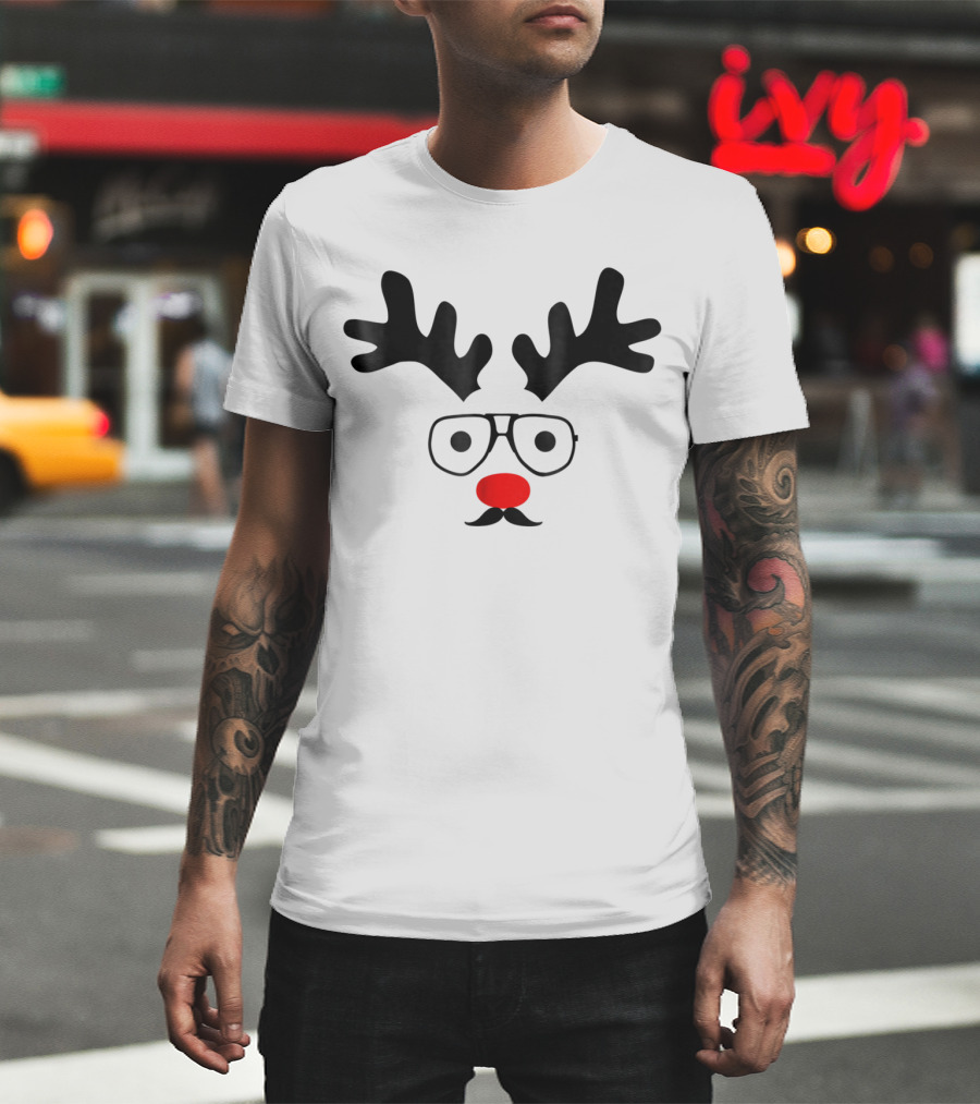 Dad Deer With Glasses And Red Nose Christmas New Year T-Shirt