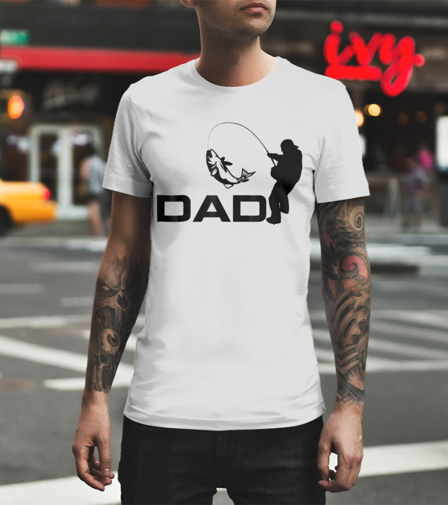Dad Fishing Fisherman Silhouette Catching Fish 031 T-Shirt