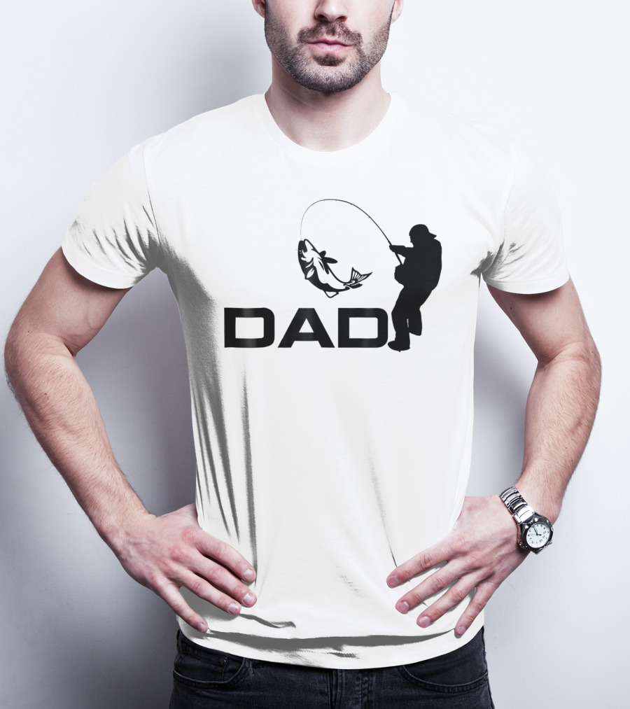 Dad Fishing Fisherman Silhouette Catching Fish 031 T-Shirt