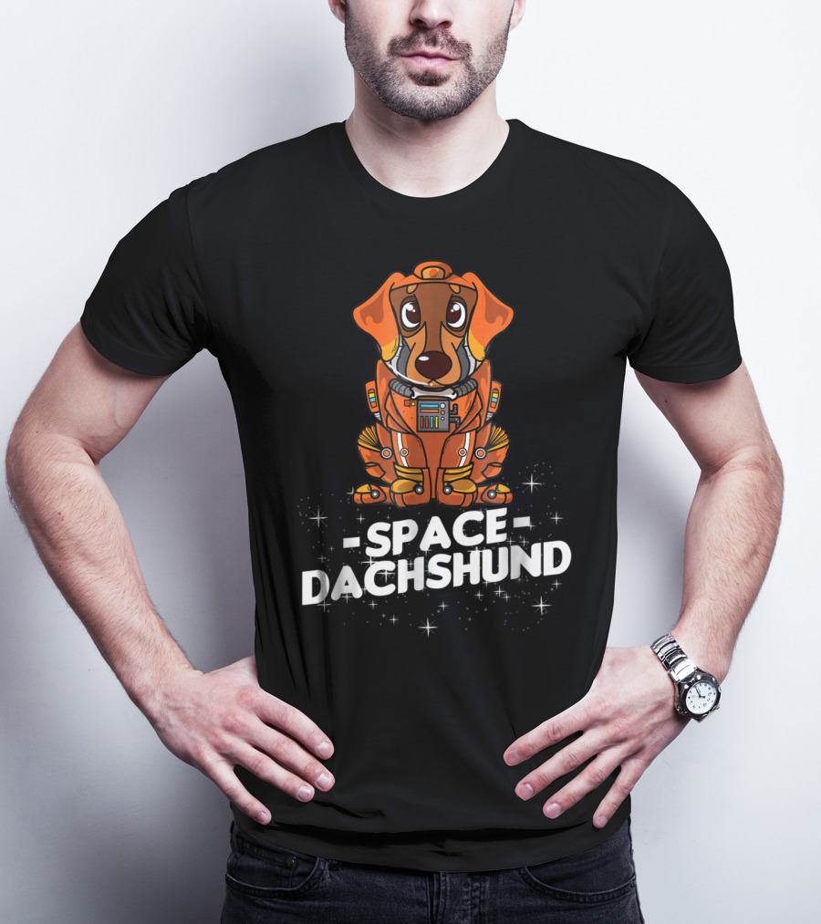Space Dachshund In Orange Spacesuit With Stars T-Shirt