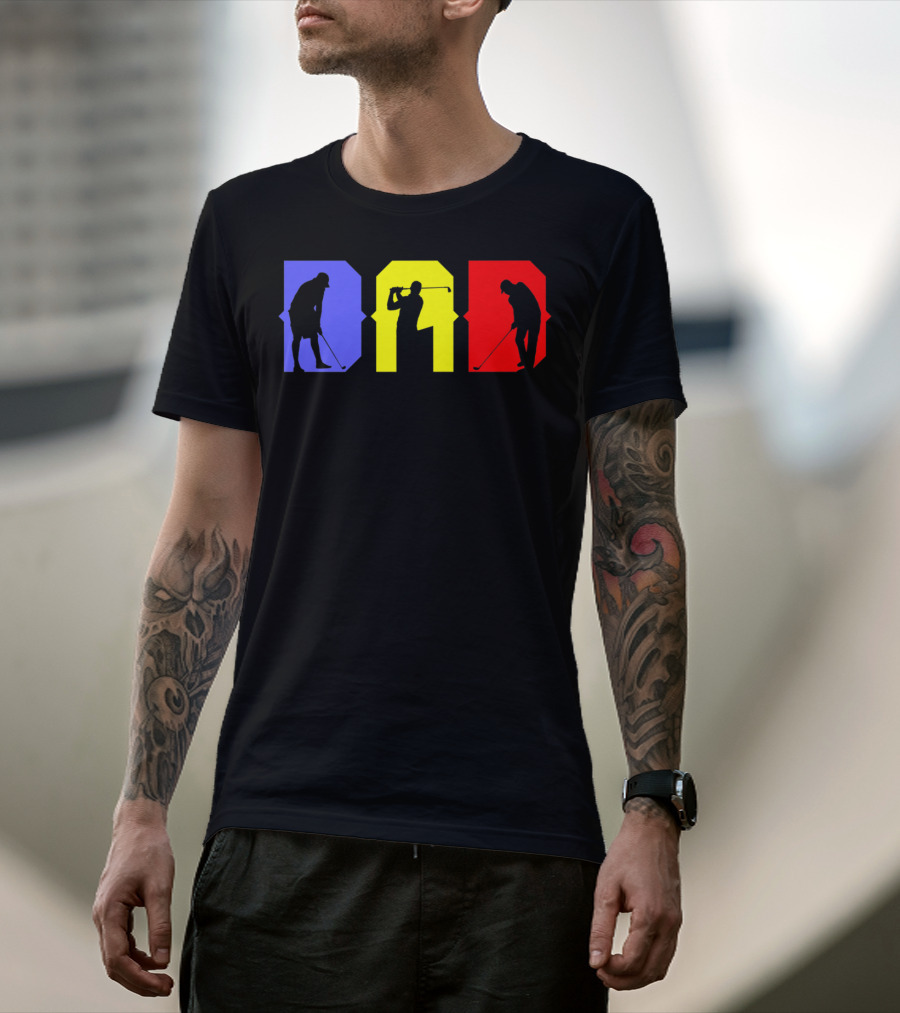 DAD COOL GOLF SILHOUETTE BLUE YELLOW RED T-Shirt