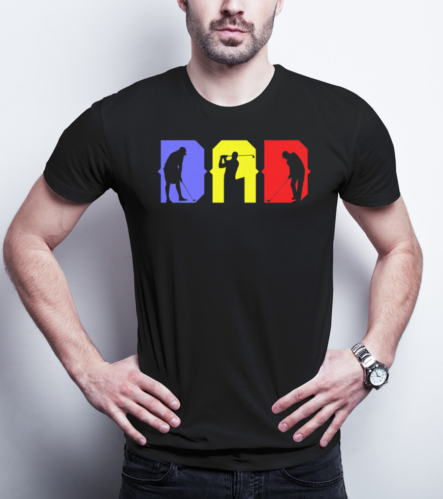 DAD COOL GOLF SILHOUETTE BLUE YELLOW RED T-Shirt