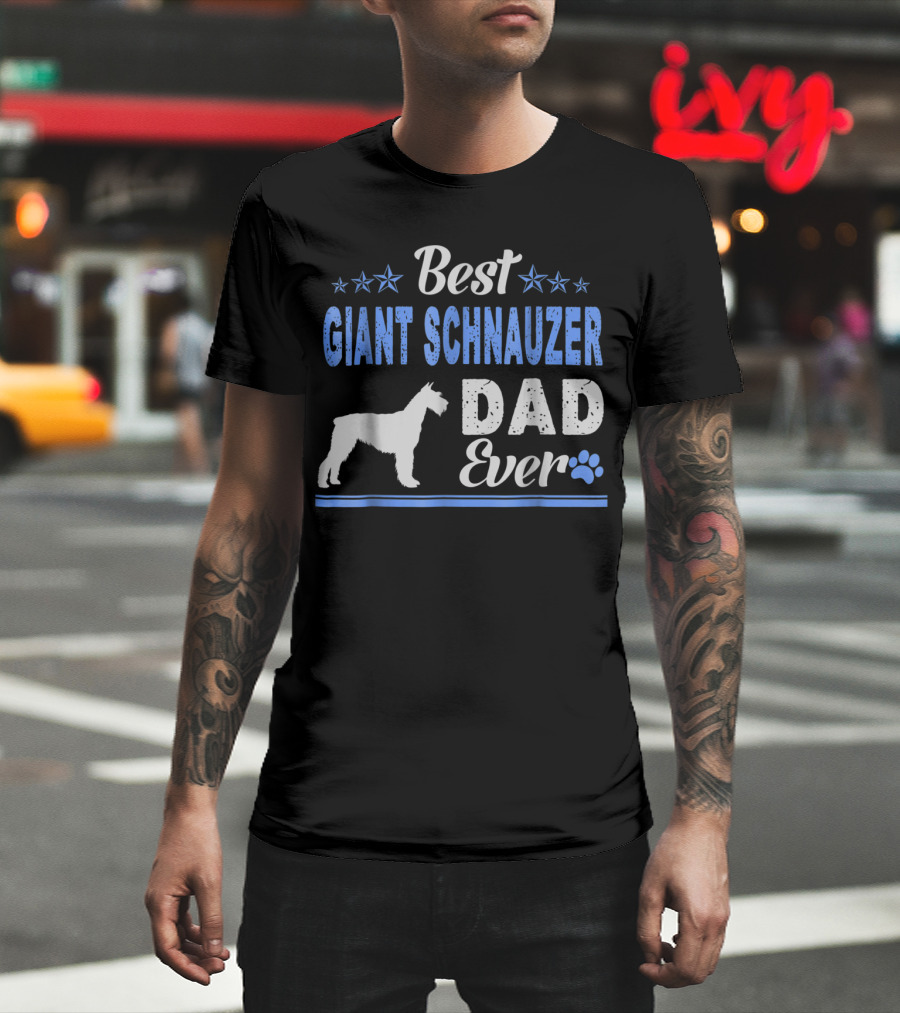 Best Giant Schnauzer Dad Ever Stars Blue Paw Prints T-Shirt