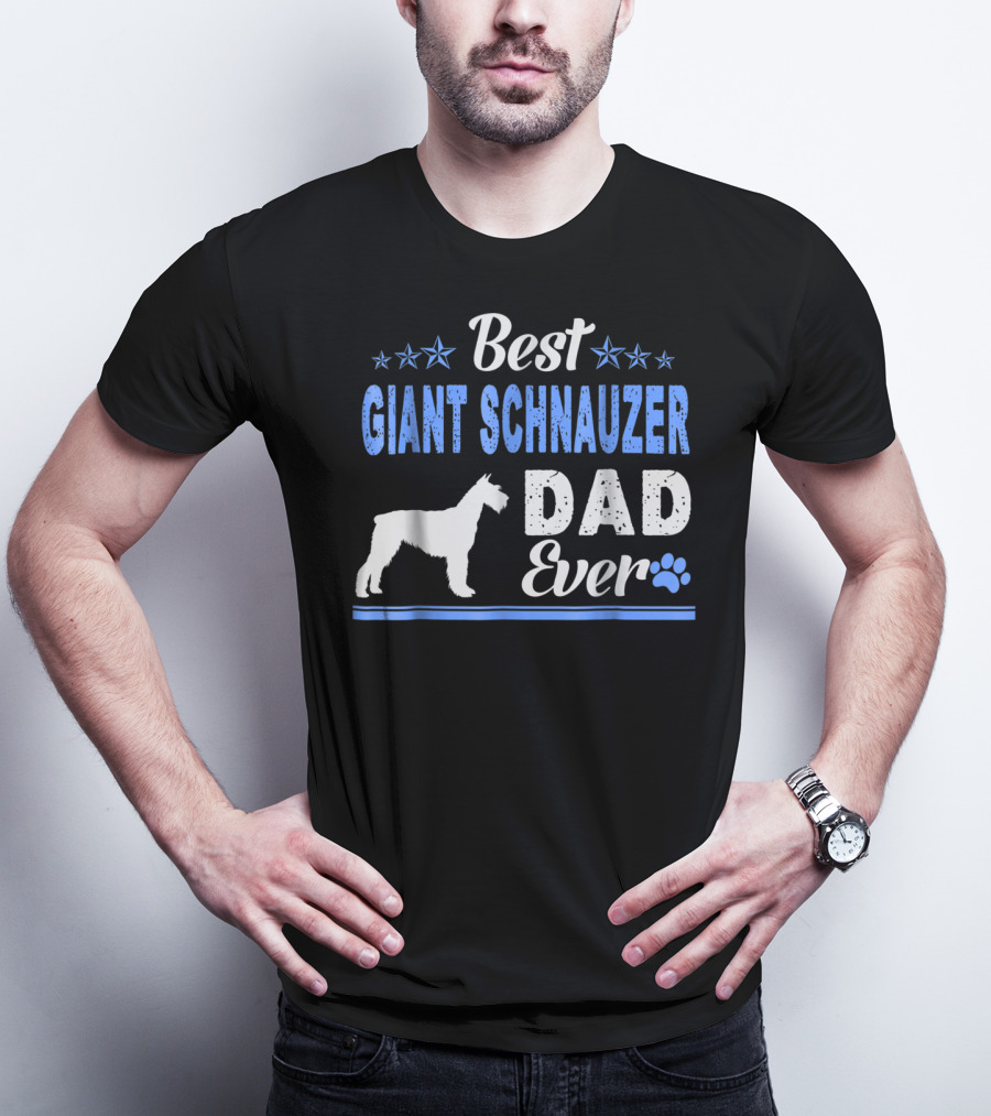 Best Giant Schnauzer Dad Ever Stars Blue Paw Prints T-Shirt