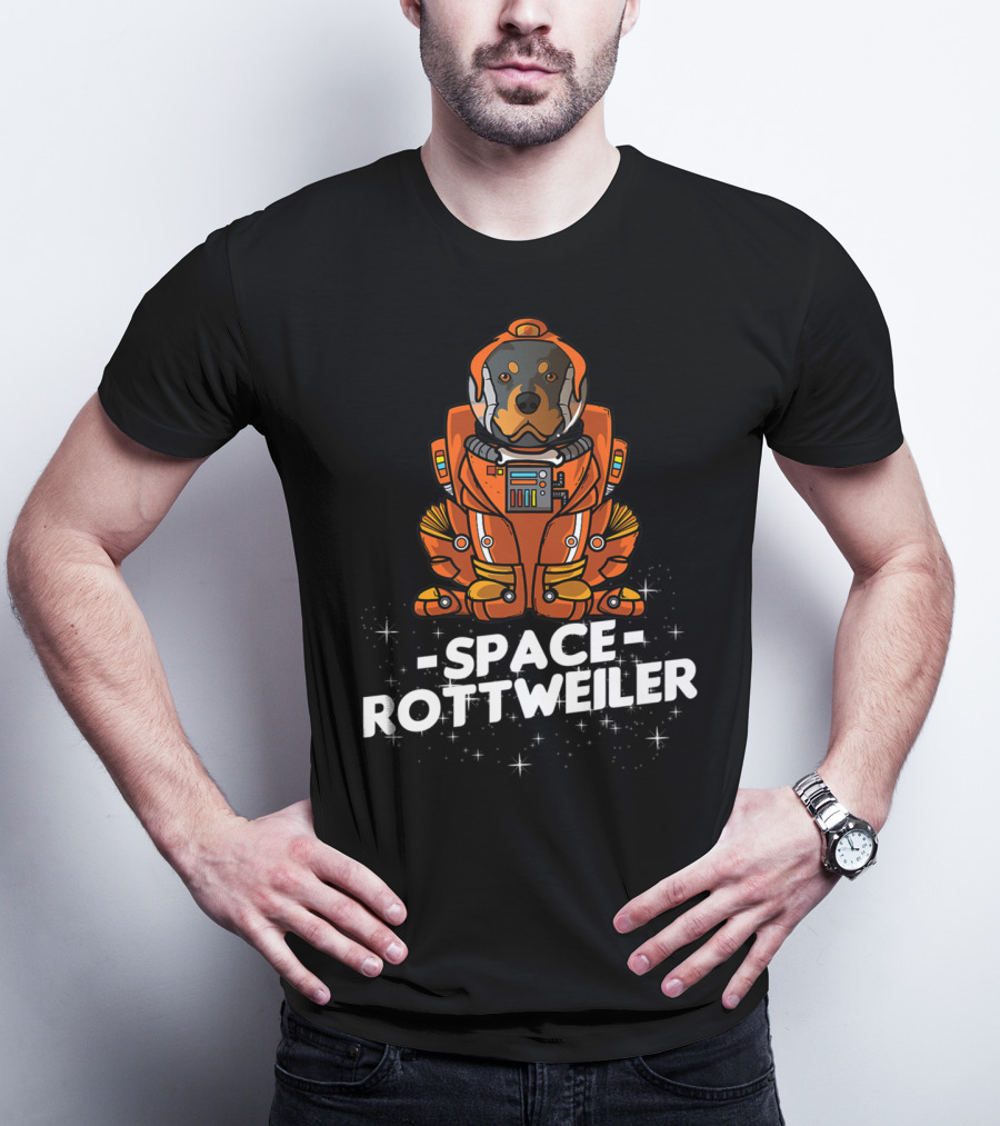 Space Rottweiler In Orange Space Suit With Stars T-Shirt
