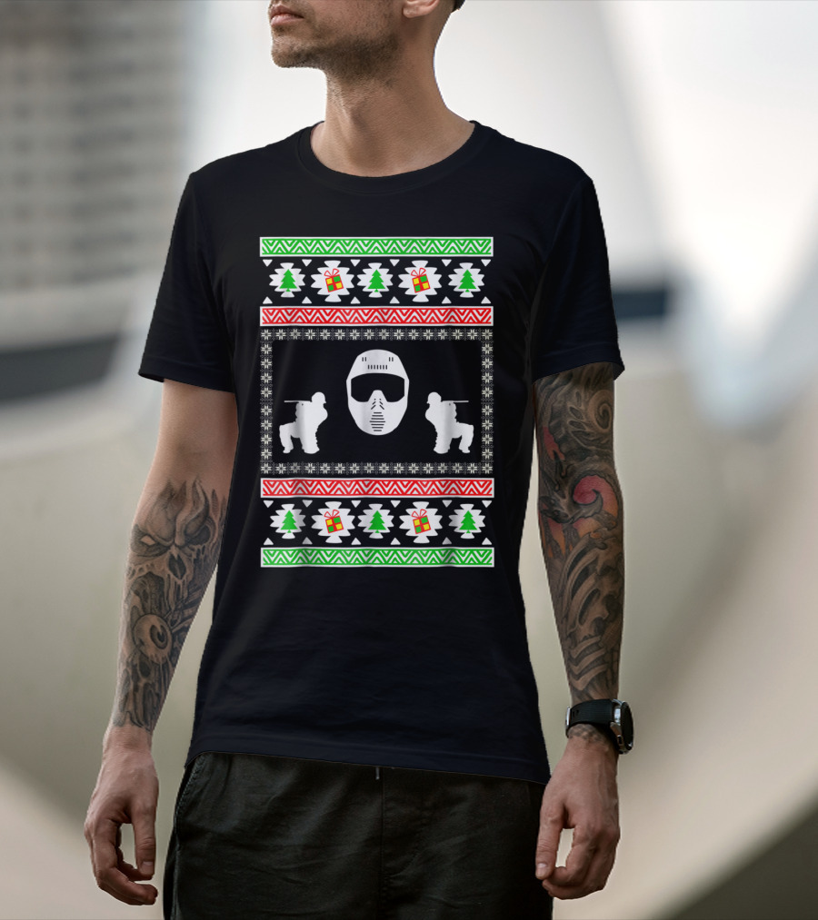 Airsoft Player Ugly Christmas Mask Trees Gifts Merry Holiday T-Shirt