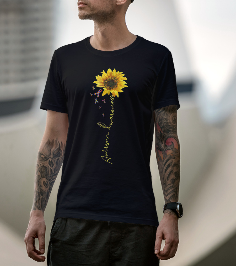 Autism Awareness Sunflower Puzzle Ribbon Kids69 T-Shirt