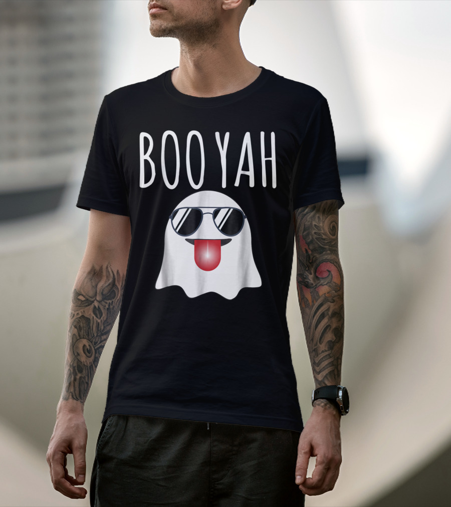 BOO YAH Funny Halloween Dad Ghost With Sunglasses And Tongue Out T-Shirt