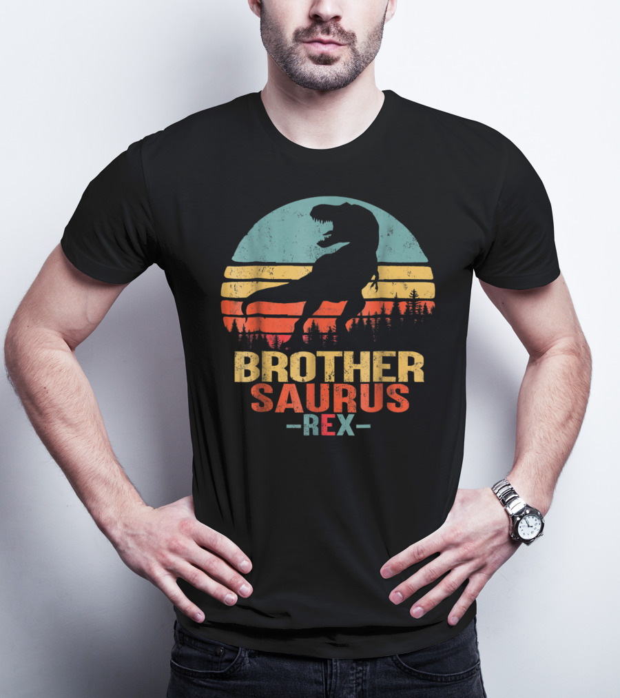 Brothersaurus Rex Dinosaur Silhouette Retro Sunset T-Shirt