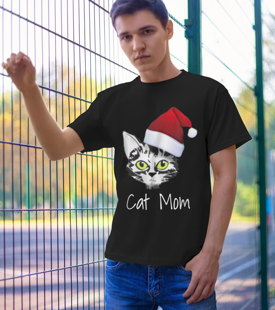 Cat Mom Christmas Santa Hat From Dad Son Daughter80 T-Shirt