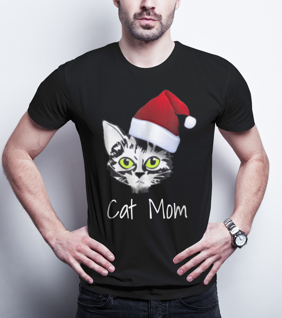 Cat Mom Christmas Santa Hat From Dad Son Daughter80 T-Shirt