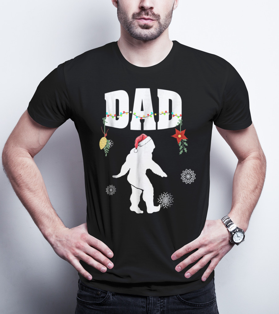 Dad Bigfoot Santa Christmas Family Matching T-Shirt