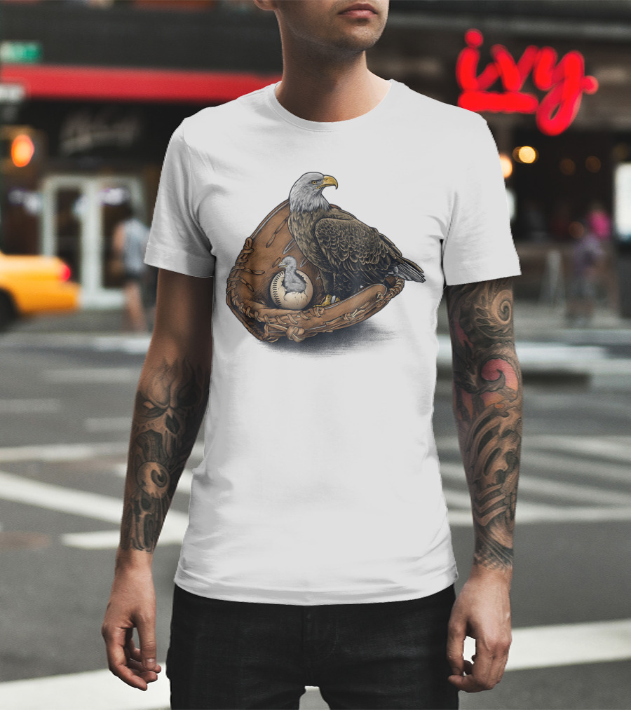 American Baseball Bald Eagle With Glove And Baseball Nestling Kids11 T-Shirt