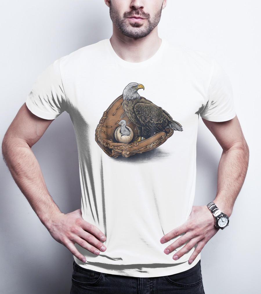 American Baseball Bald Eagle With Glove And Baseball Nestling Kids11 T-Shirt