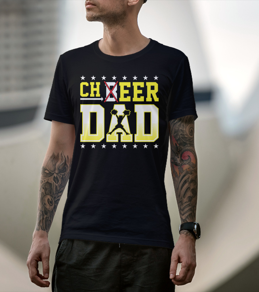 Cheer Dad Beer Dad Bold Text Stars Pom-Pom T-Shirt
