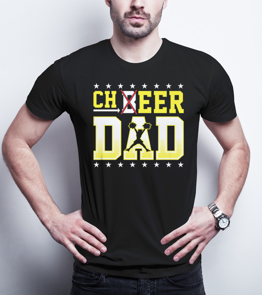 Cheer Dad Beer Dad Bold Text Stars Pom-Pom T-Shirt