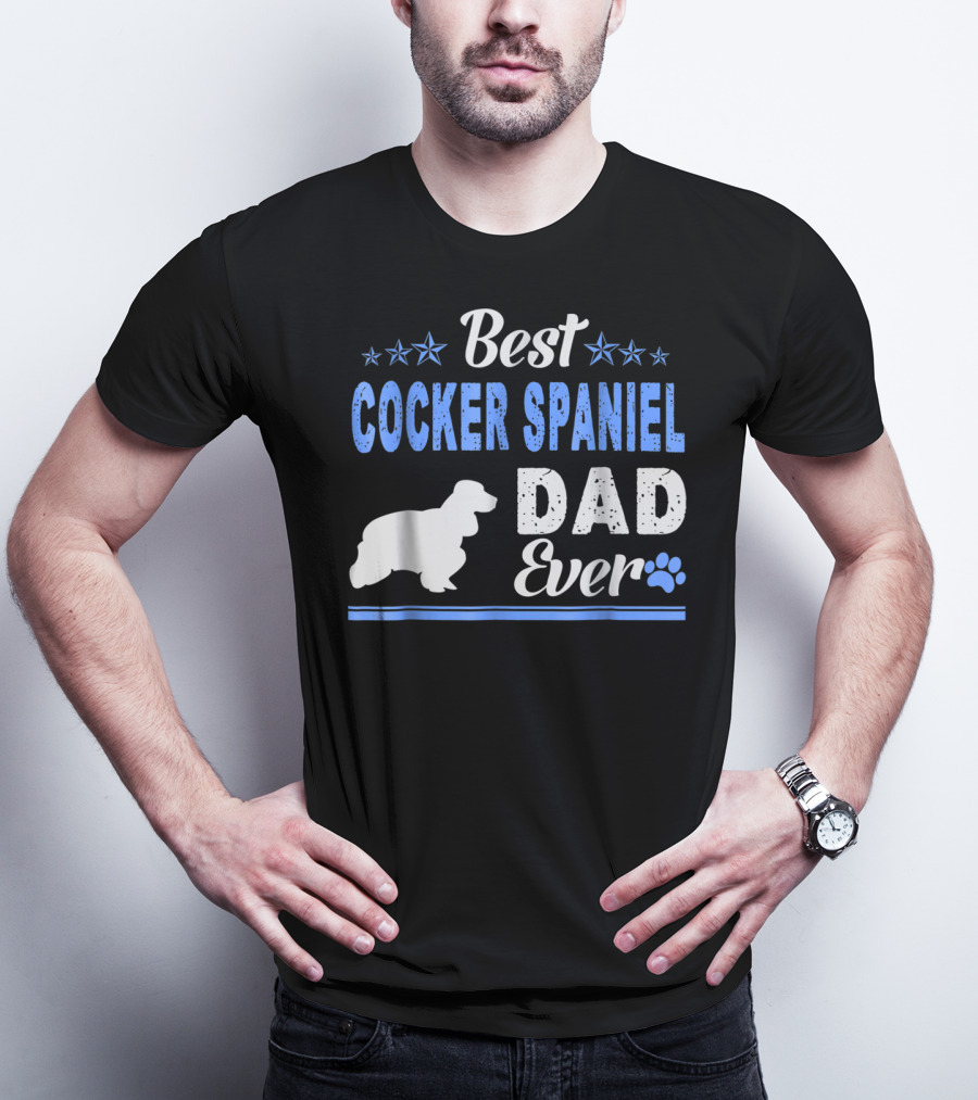 Best Cocker Spaniel Dad Ever With Paw And Stars T-Shirt