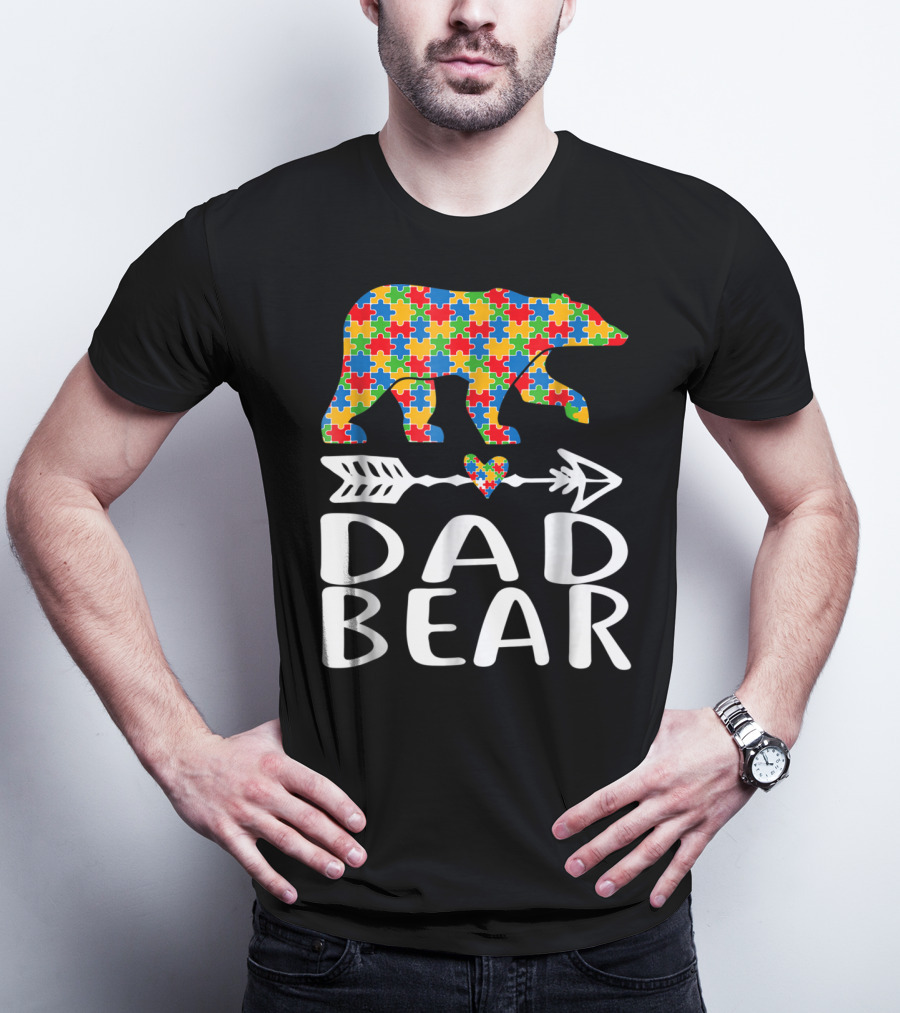 Autism Awareness Bear Puzzle Dad Arrow Heart Family T-Shirt