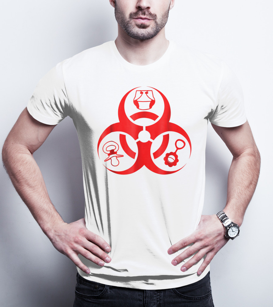 Biohazard Symbol Diaper New Dad Funny First Time Dad Pacifier Rattle T-Shirt