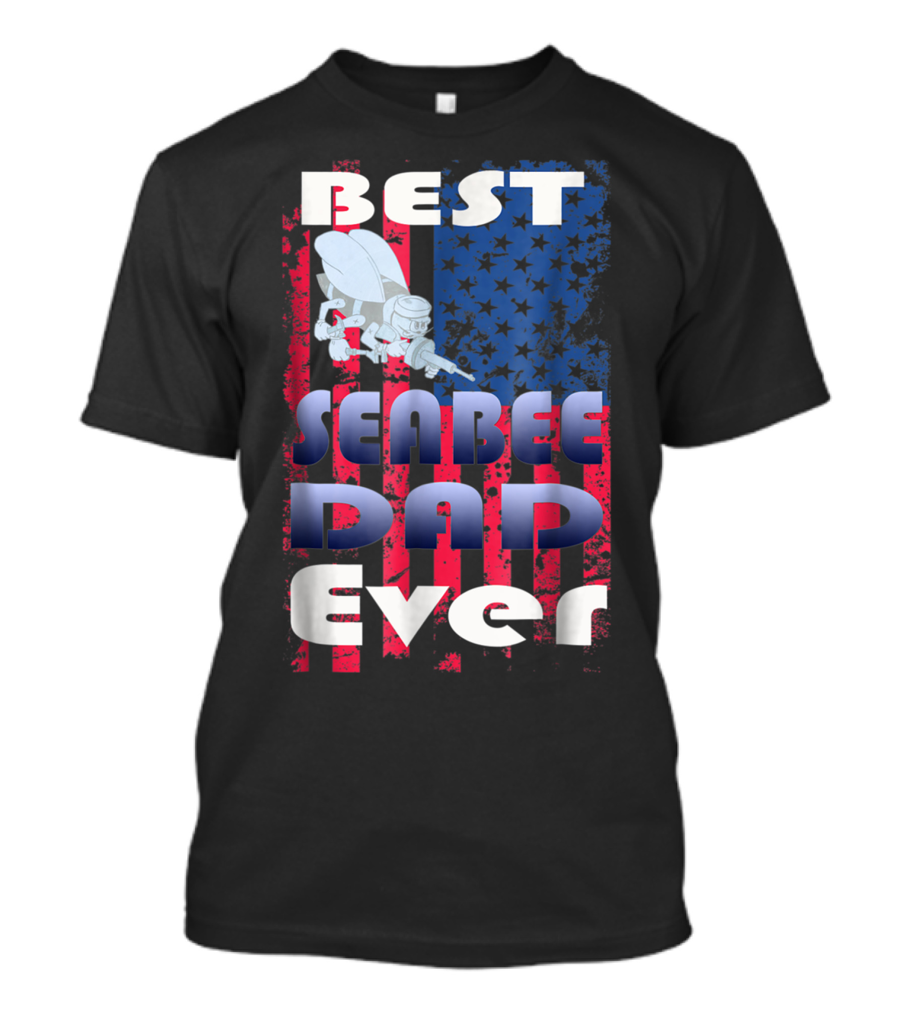 Best Seabee Dad Ever American Flag Bee Mascot T-Shirt