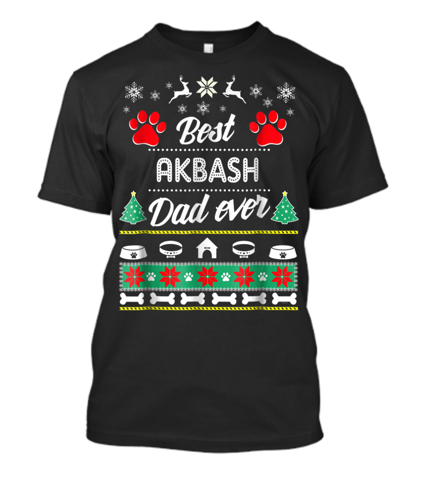 Best Akbash Dad Ever Christmas Snowflakes Reindeer Trees Paws Bones T-Shirt