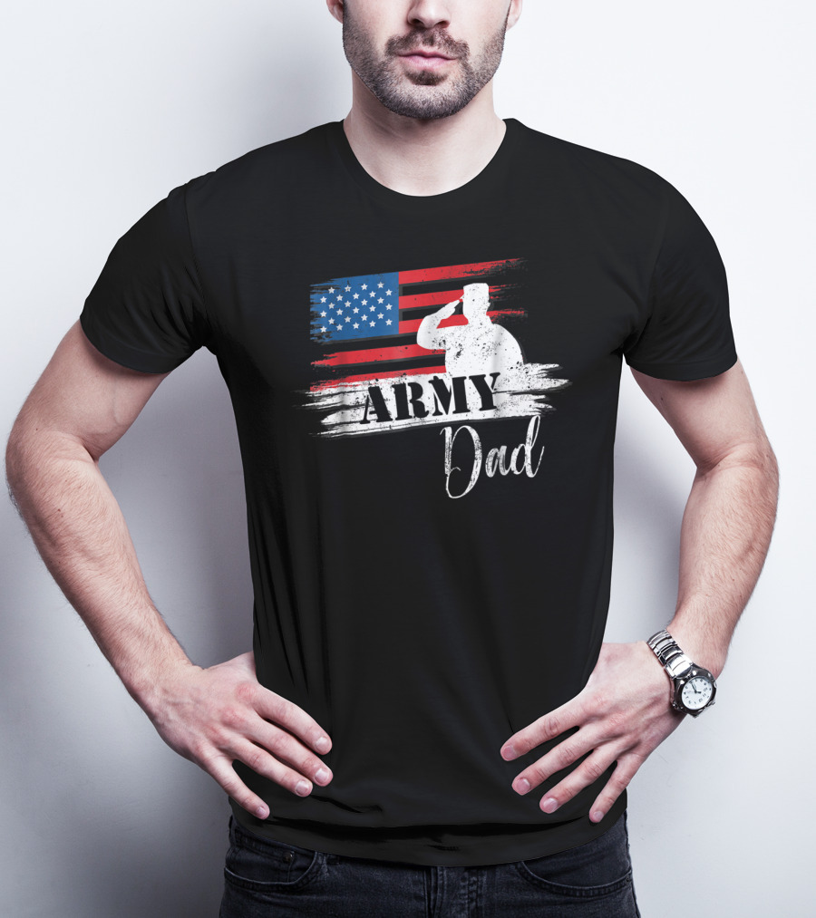 Patriotic Veteran Army Dad Saluting US Flag T-Shirt
