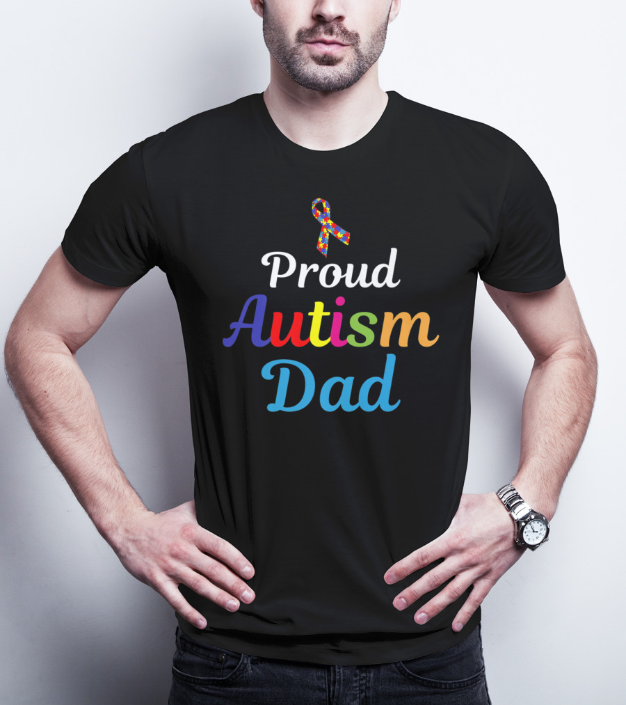 Proud Autism Dad Colorful Puzzle Ribbon Support Grandpa Papa T-Shirt
