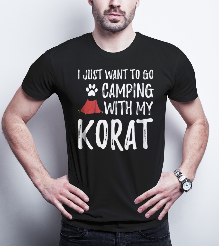 I Just Want To Go Camping With My Korat Cat Tent Paw Prints T-Shirt