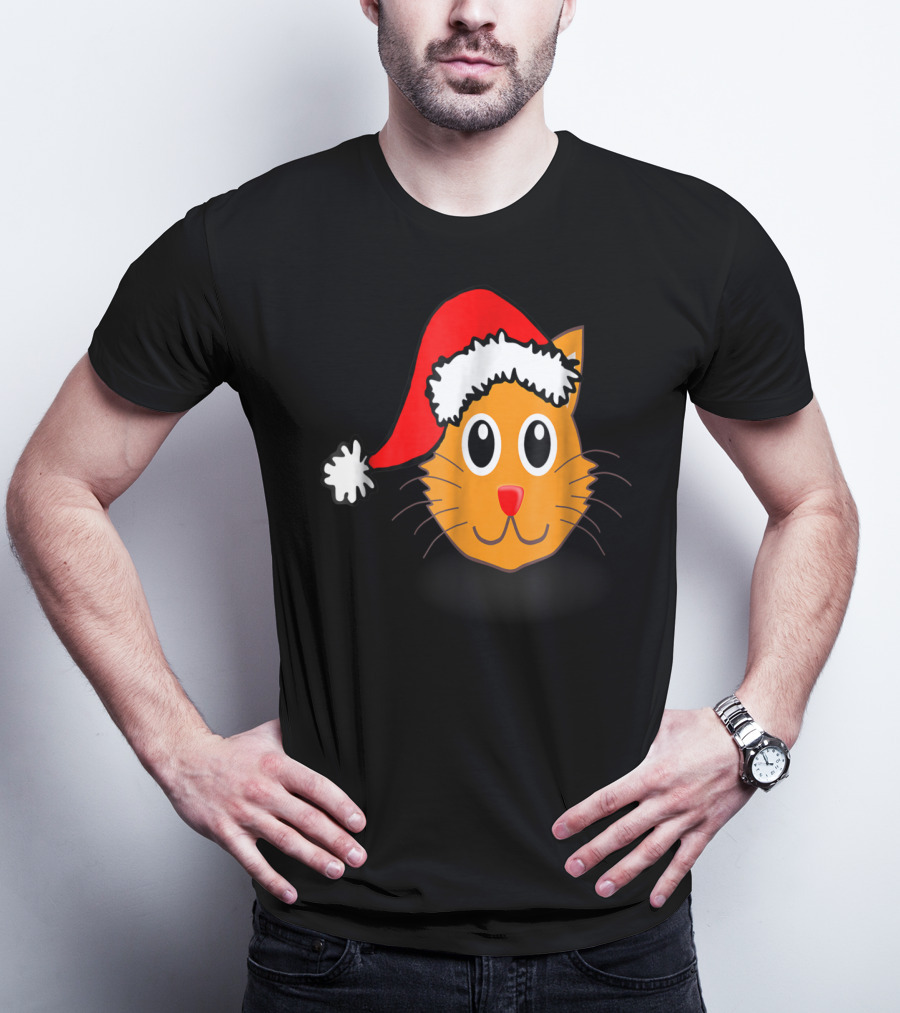 Cat Lover Grandma Kid Grandpa39 Santa Hat Cat Face T-Shirt