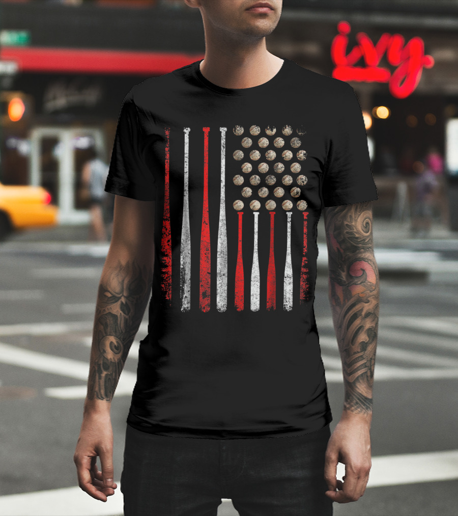 Vintage American Flag Baseball Bats And Balls T-Shirt