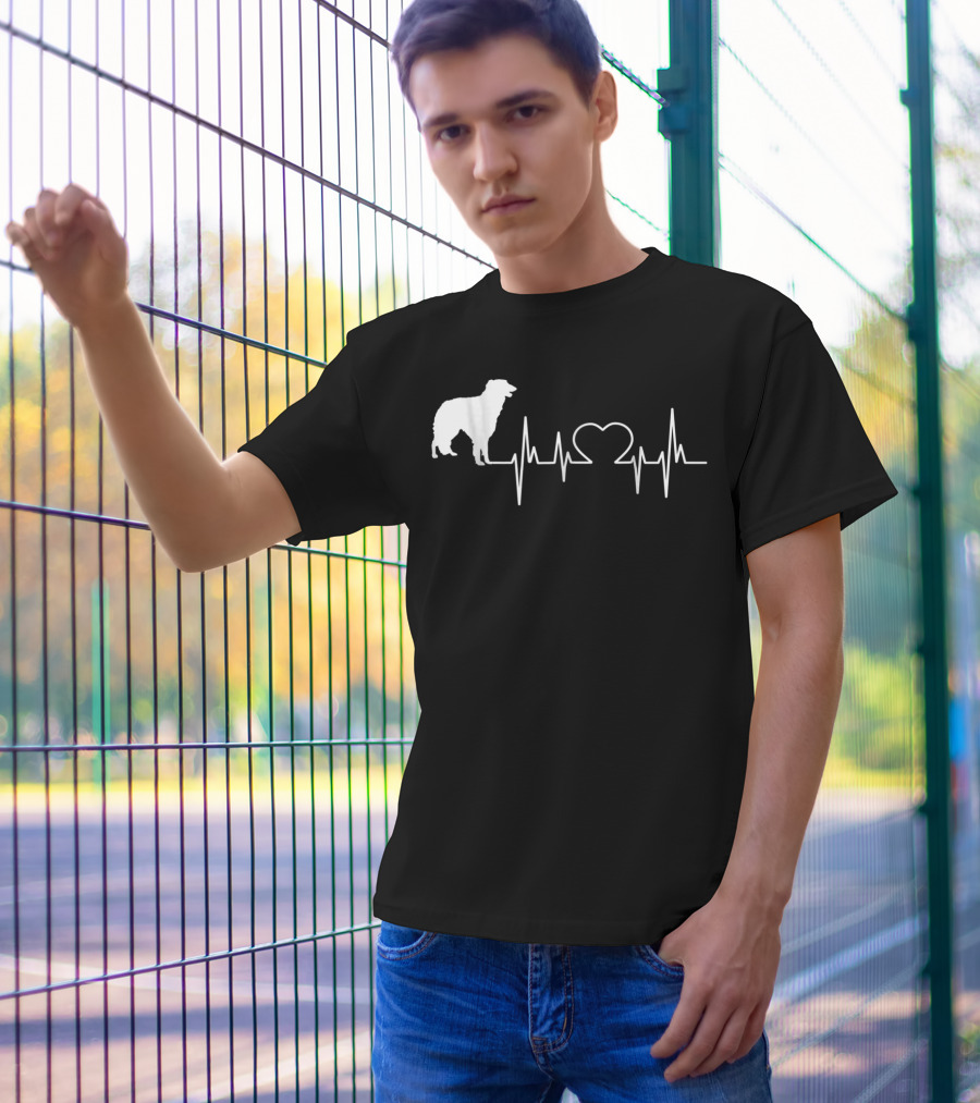 Borzoi Dog Heartbeat Line With Heart Shape T-Shirt