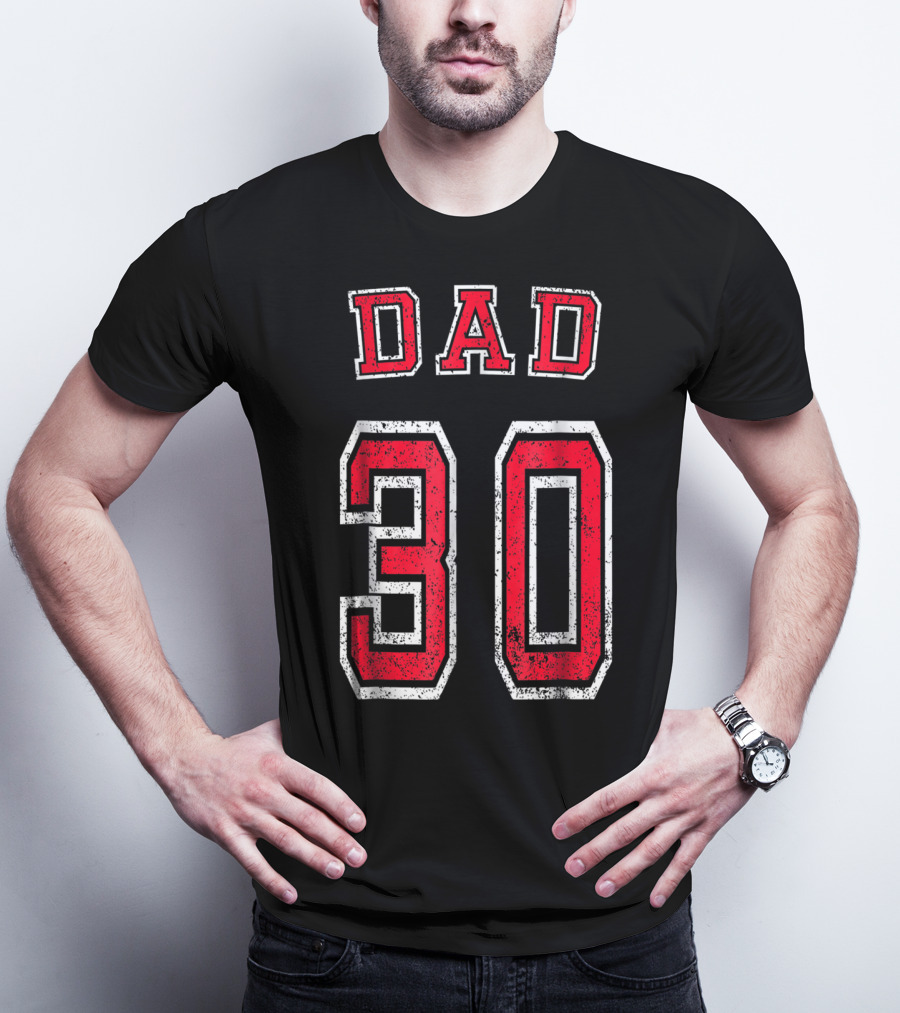 Dad 30 Distressed Football Birthday T-Shirt