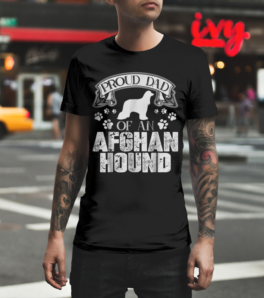 Proud Dad Of An Afghan Hound With Paw Prints T-Shirt