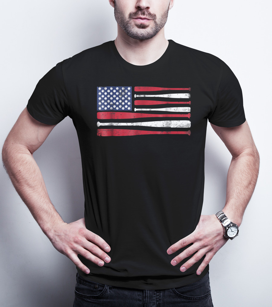 American Flag Baseball Bat T-Shirt