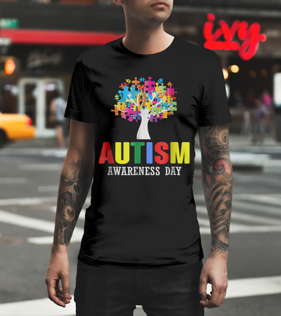 Autism Awareness Day Colorful Puzzle Tree T-Shirt