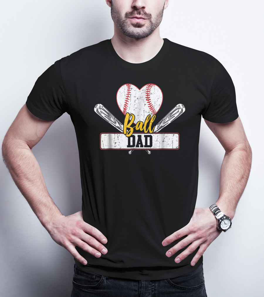 Ball Dad Heart Baseball Bat T-Shirt