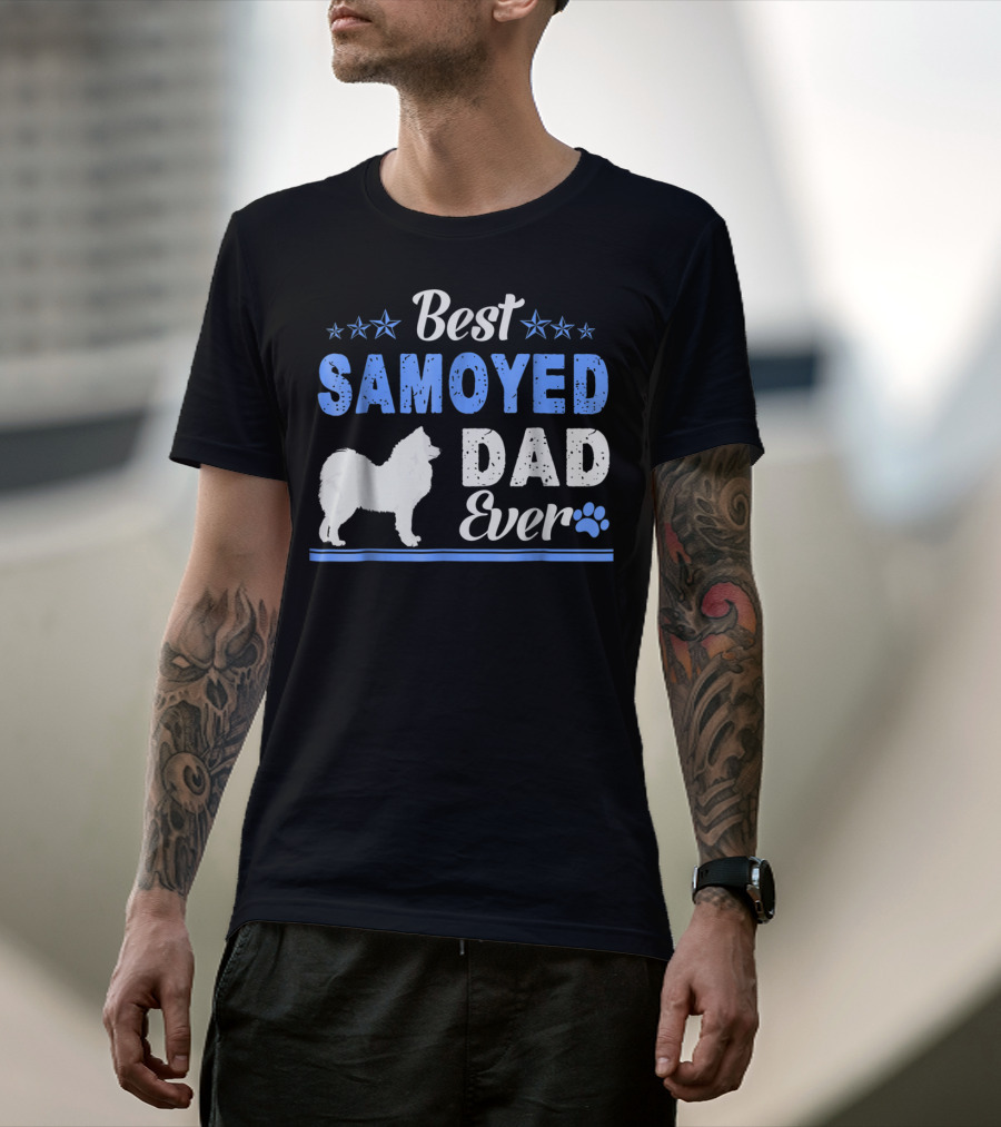 Best Samoyed Dad Ever With Stars And Dog Paw T-Shirt