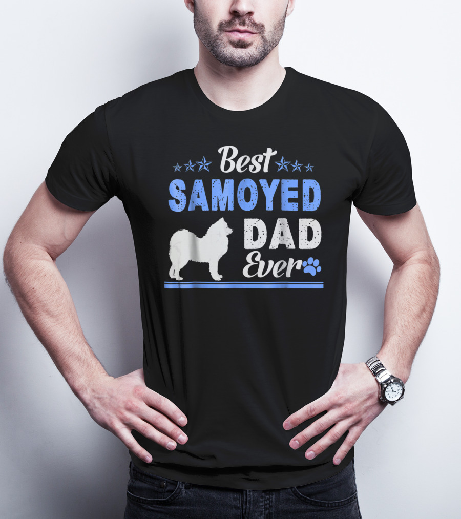 Best Samoyed Dad Ever With Stars And Dog Paw T-Shirt